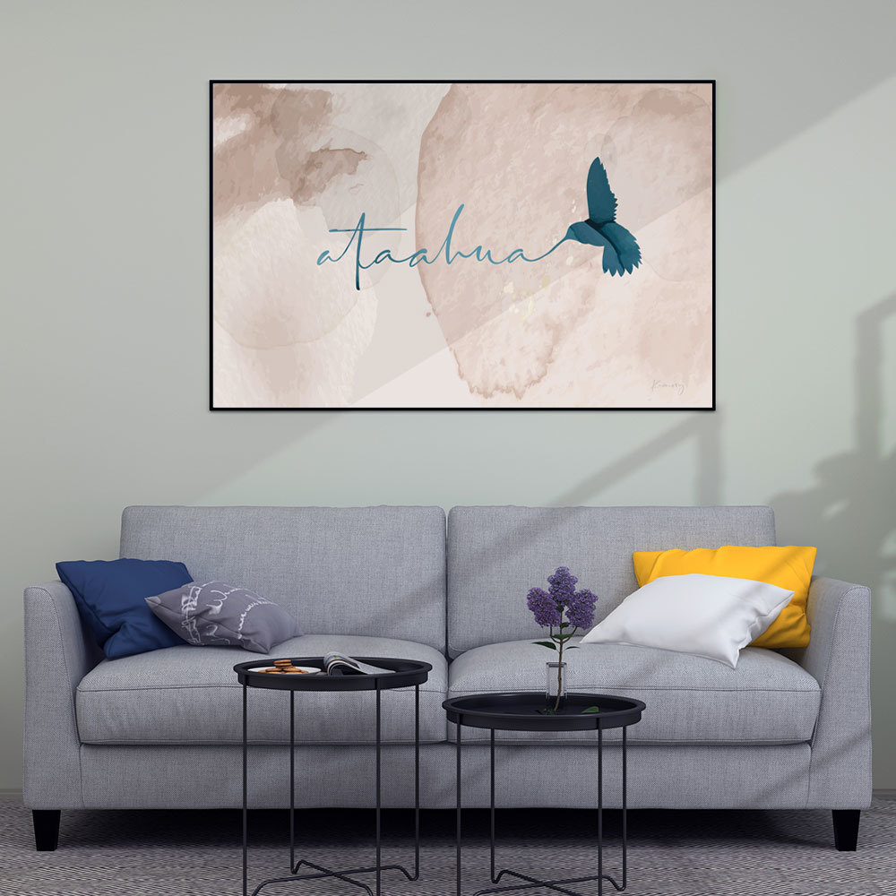 Maori Watercolour Art Print - Hummingbird writes the word Ataahua in ...